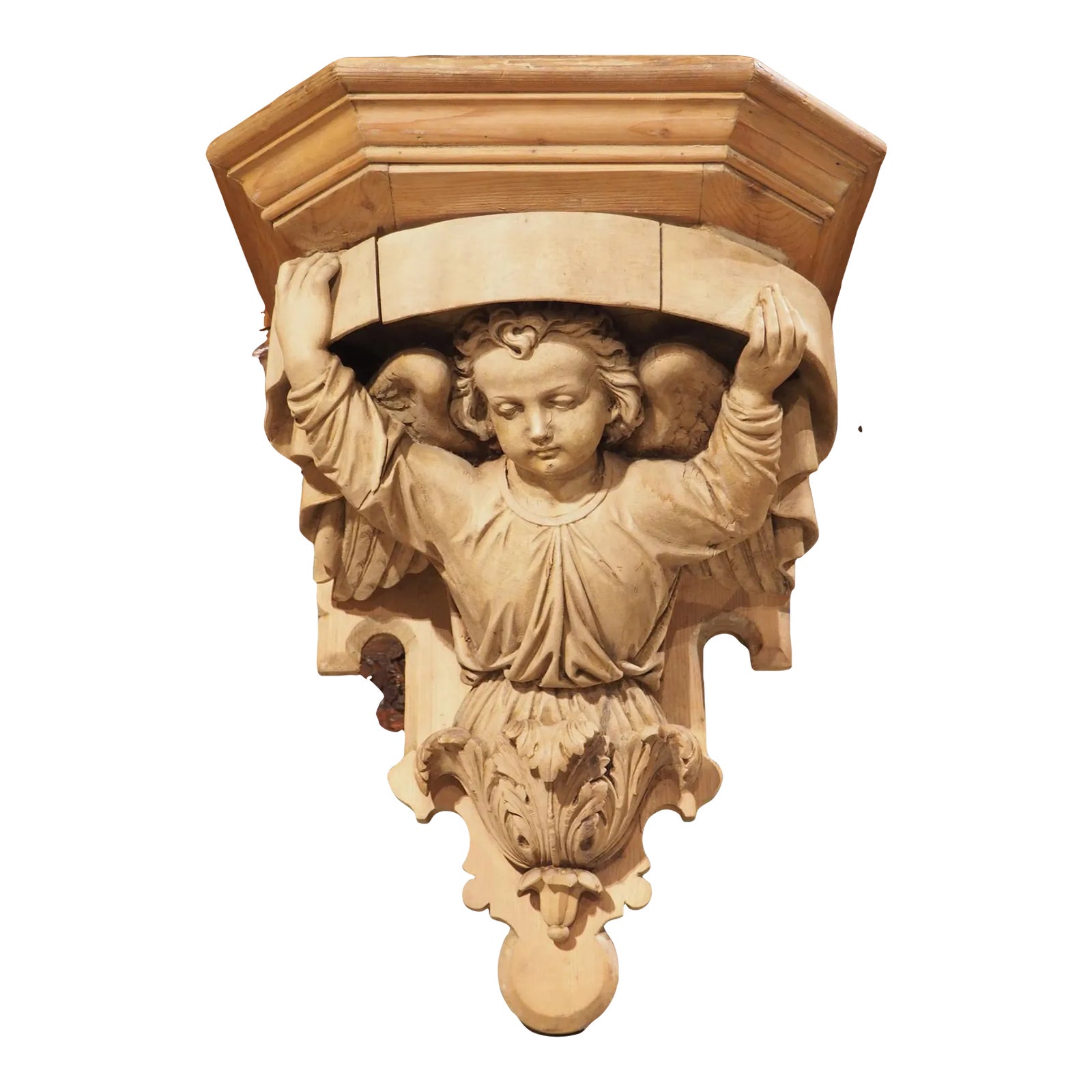 Antique Carved Wooden Angel Bracket Console From France, Circa 1880 ...