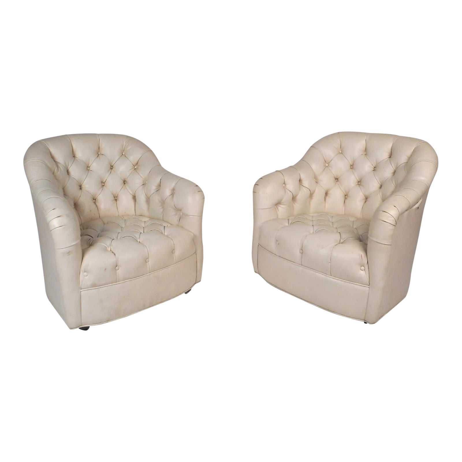 Vintage Modern Tufted Vinyl Lounge Chairs - a Pair | Chairish