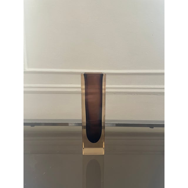 Vintage Hand Blown Glass Brown Bud Vase Attributed to Murano | Chairish