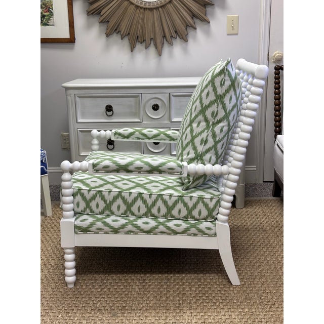 White Bobbin Chair With Green & White Kravet Upholstery | Chairish
