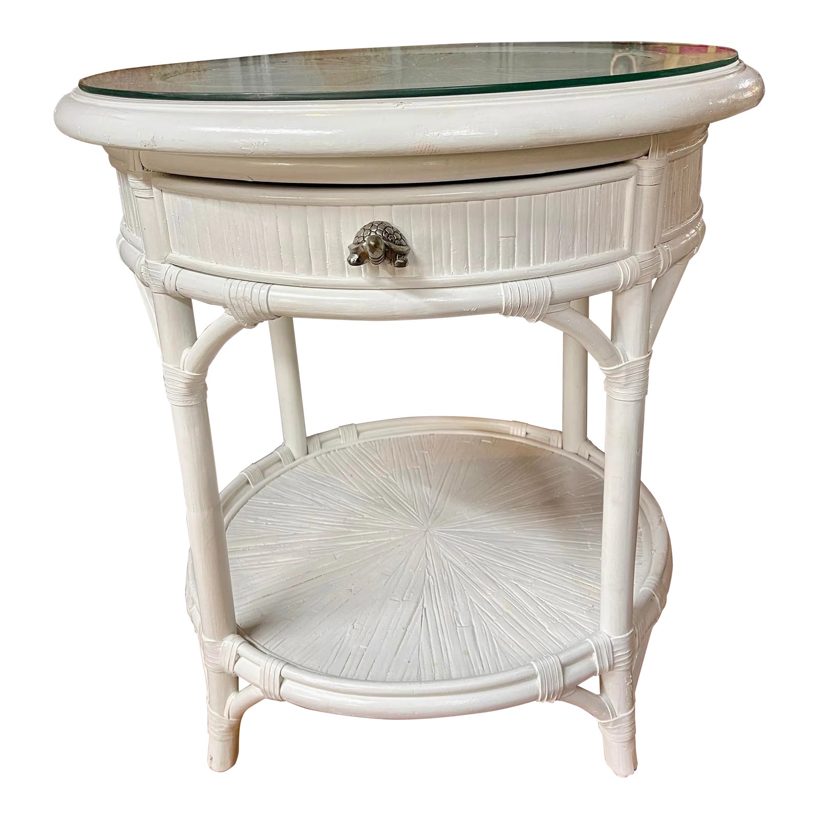 Late 20th Century White Rattan Round Table | Chairish