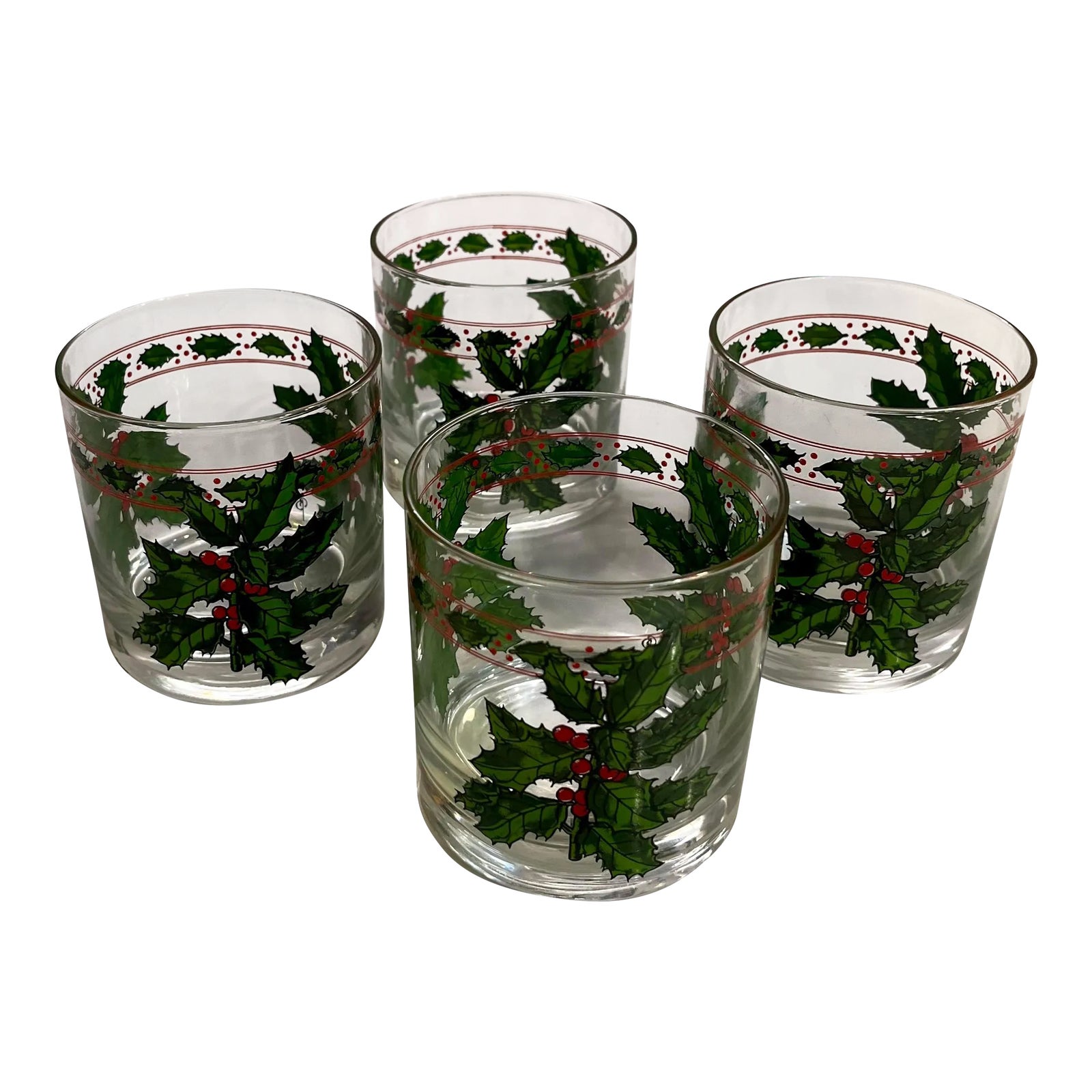 Christmas Chic Holiday Holly Lowball Glasses in the Style of Georges ...
