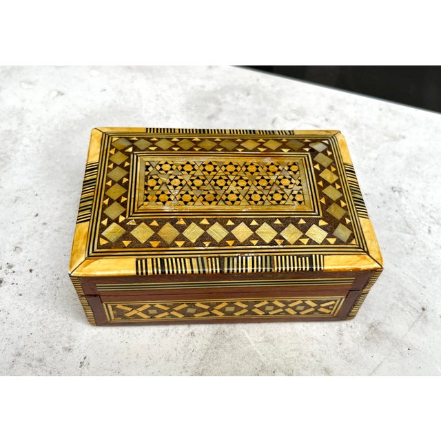 Inlaid Olive Wood Hinge-Top Box | Chairish