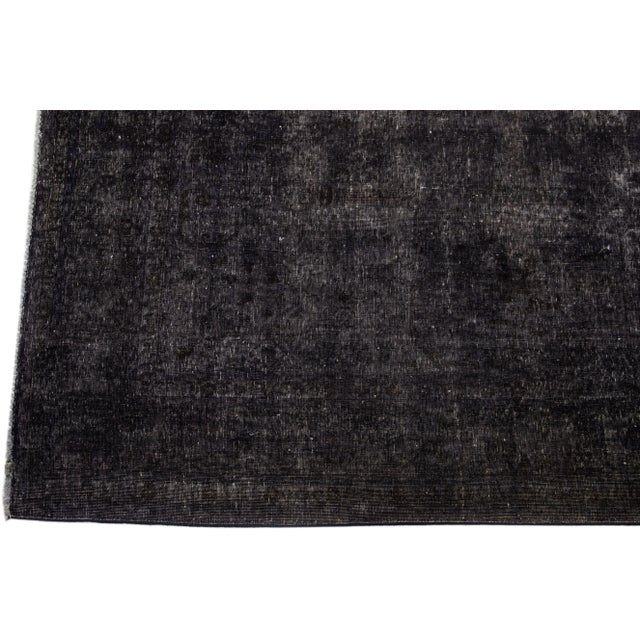 Vintage Overdyed Handmade Charcoal Wool Rug | Chairish