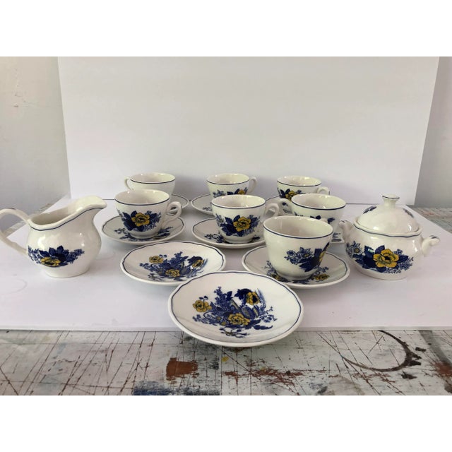 Vintage Enoch Wedgwood Blue & Yellow Tea Set 23 Pieces | Chairish