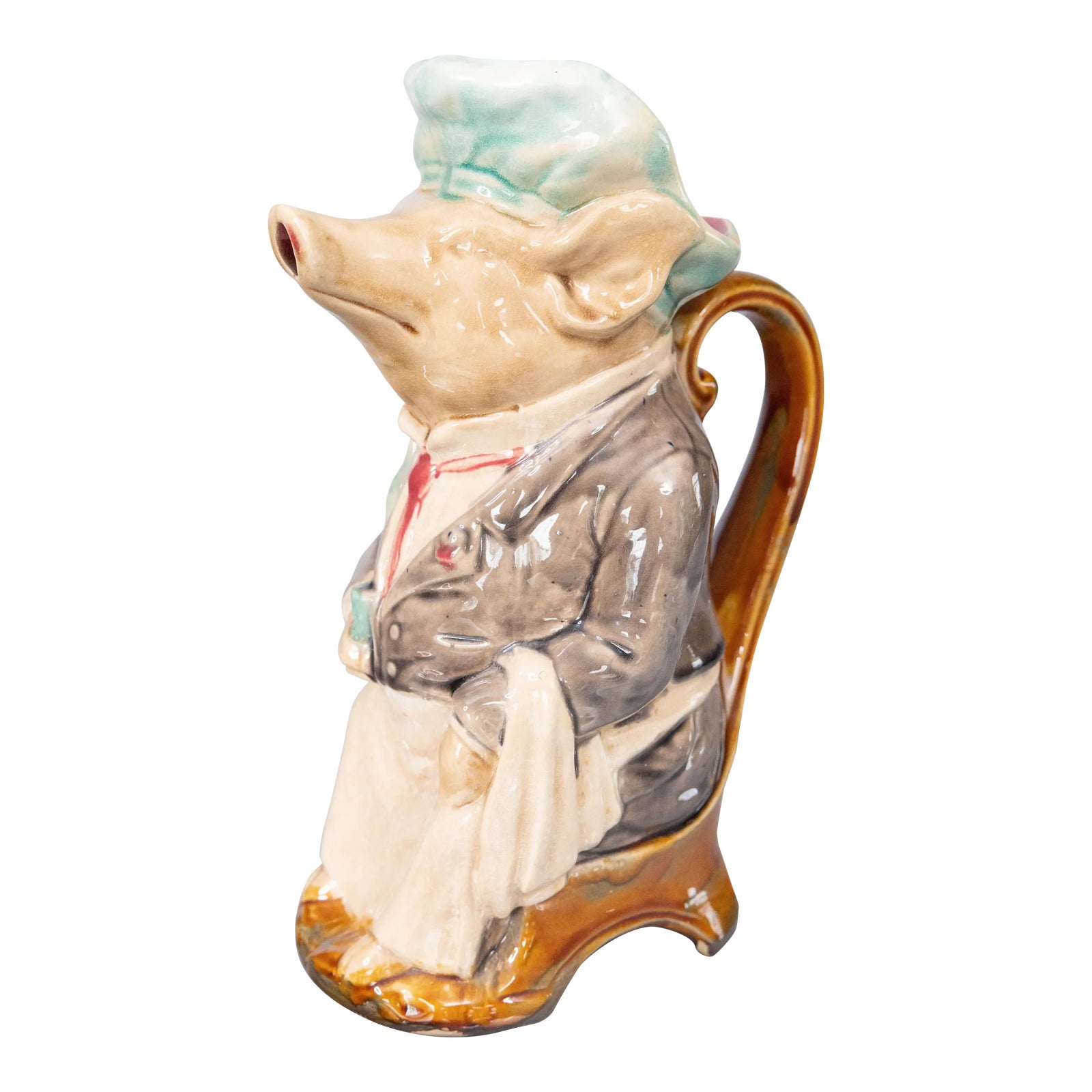 19th Century French Onnaing Majolica Pig Waiter Pitcher | Chairish