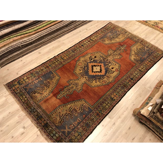 Orange and Blue Bohemian Vintage Turkish Rug | Chairish