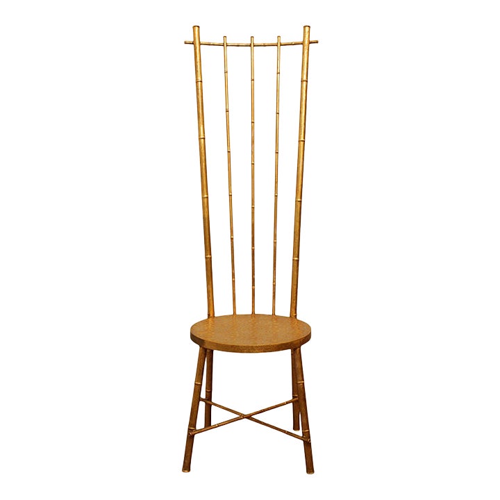 Vintage Hollywood Regency Gold Gilt Metal Faux Bamboo High Back Chair ...