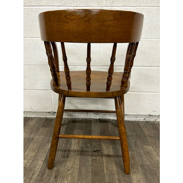 Antique Barrel Back Oak Pub Chair Captain's Chair | Chairish