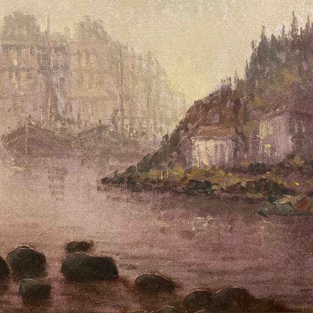 Vintage Impressionist Oil on Canvas "Harbor Scene at Night" by Roelof ...