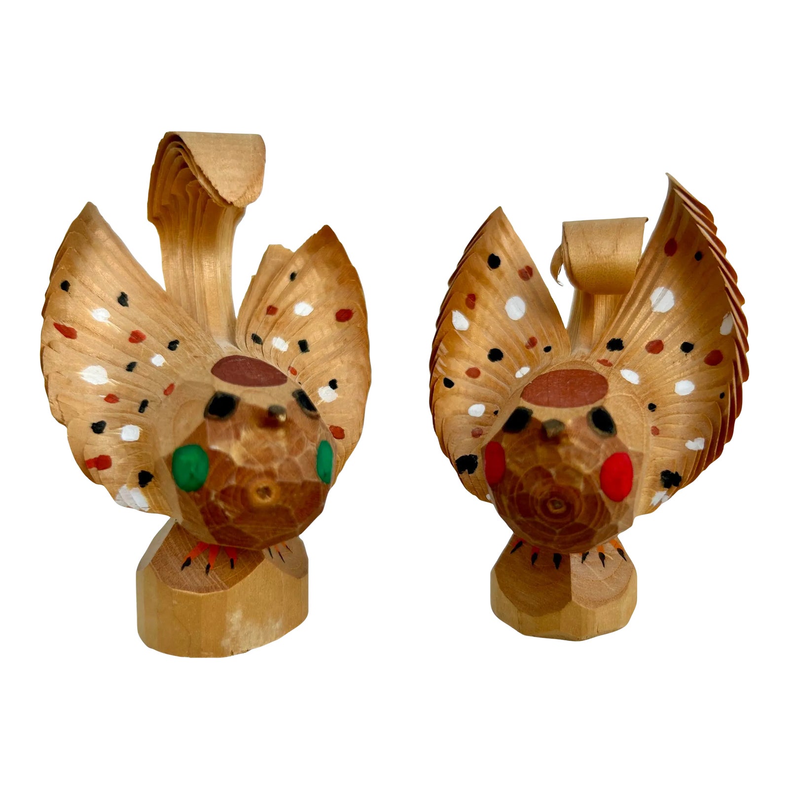 Late 20th Century Hand Carved Japanese Ittobori Wood Sparrows- a Pair ...