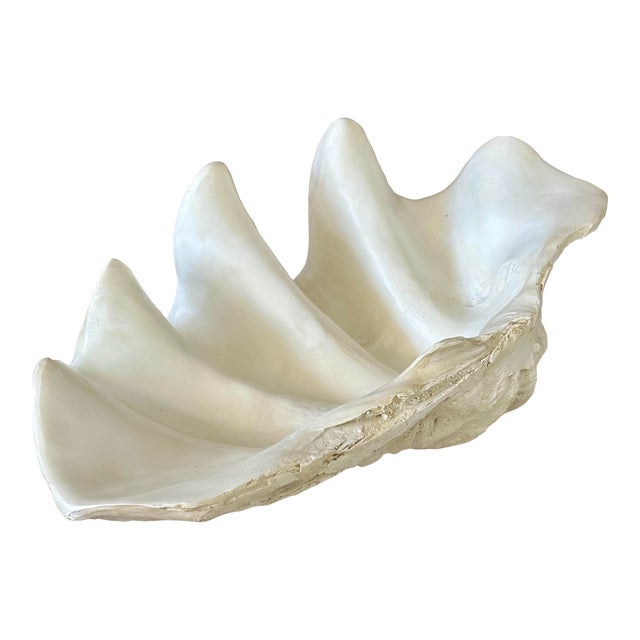 Vintage Coastal Cast Resin Sculptural Clam Shell Decorative Bowl | Chairish