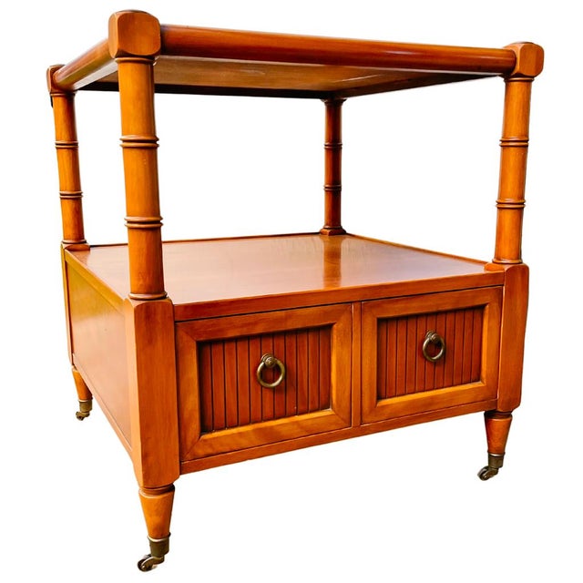 Faux Bamboo Side Tables on Casters With Glass Tops - a Pair | Chairish