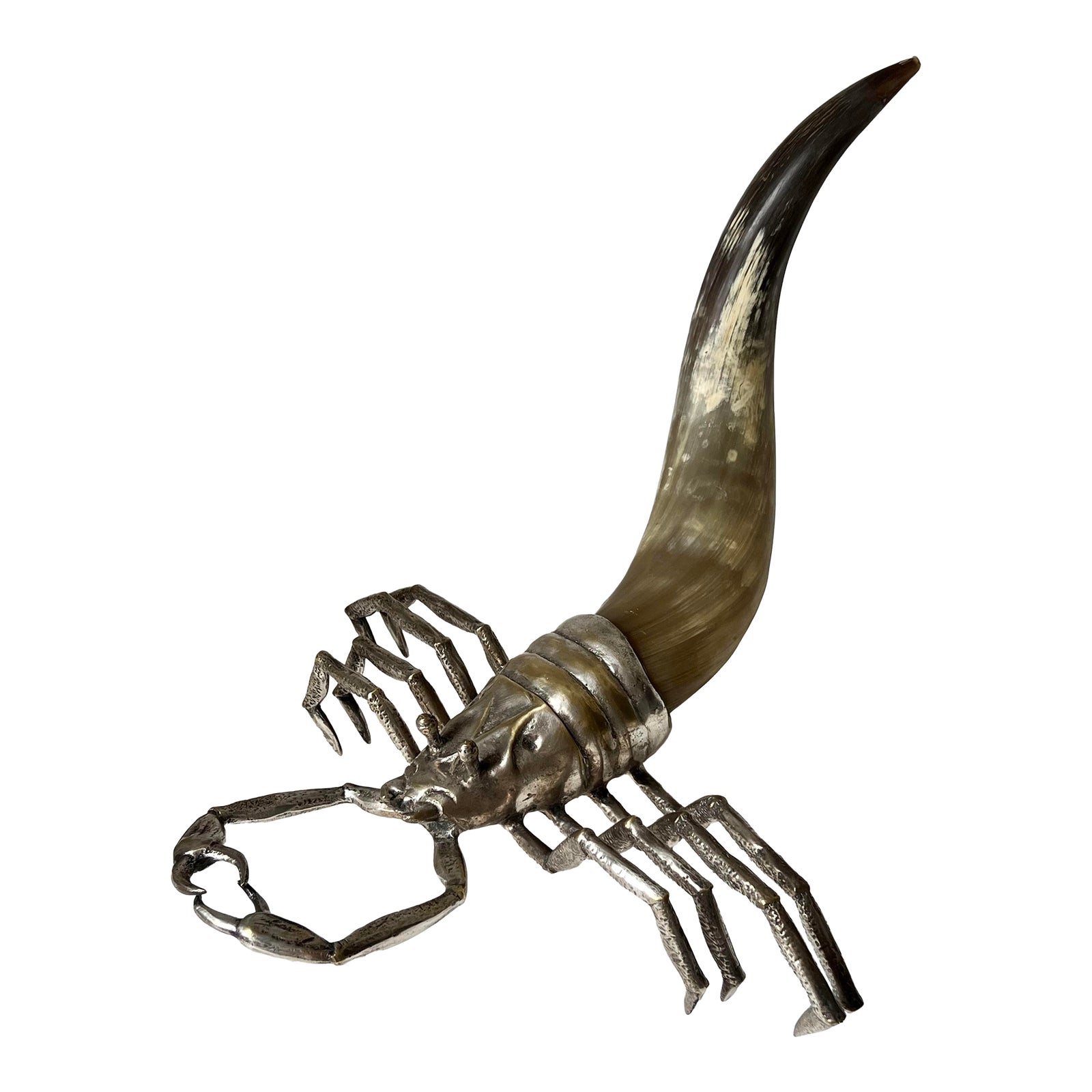 Silver Plated and Horn Scorpion Sculpture | Chairish