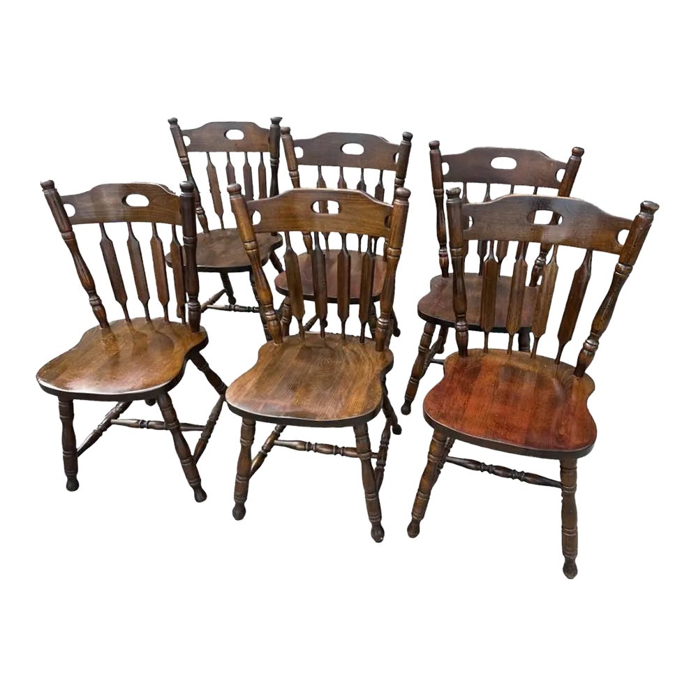 Solid Oak Tavern Chairs - Vintage 1980s | Chairish
