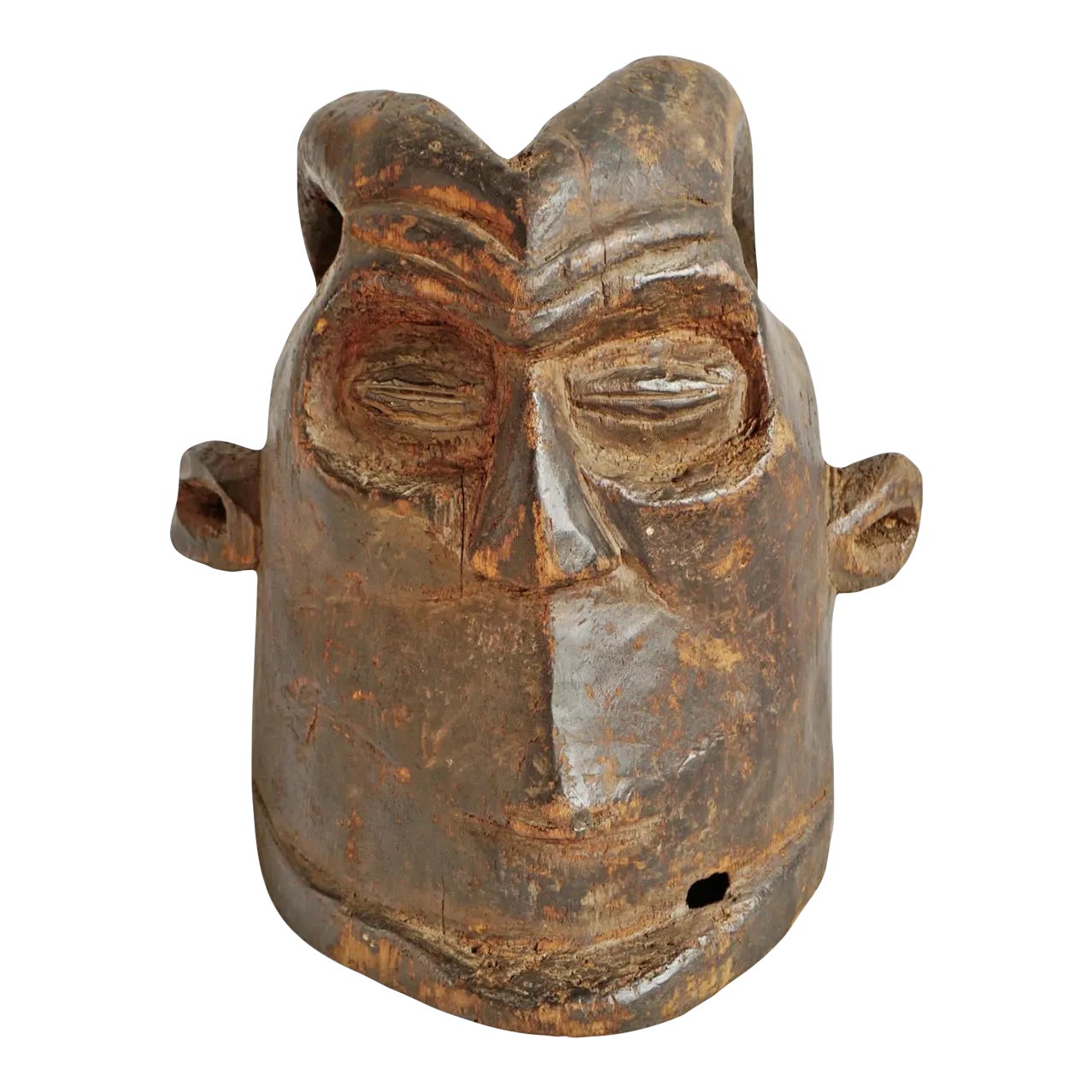 Vintage Carved Wood Helmet Mask | Chairish