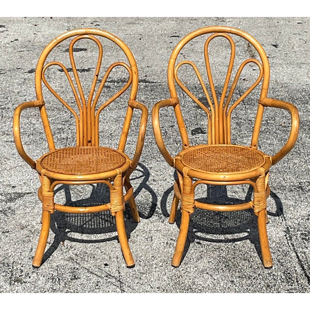 Vintage Coastal Loop Rattan and Cane Arm Chairs - a Pair | Chairish