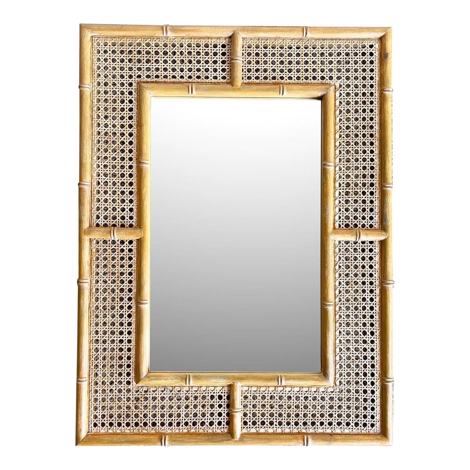 Boho Regency Cane and Faux Bamboo Mirror | Chairish