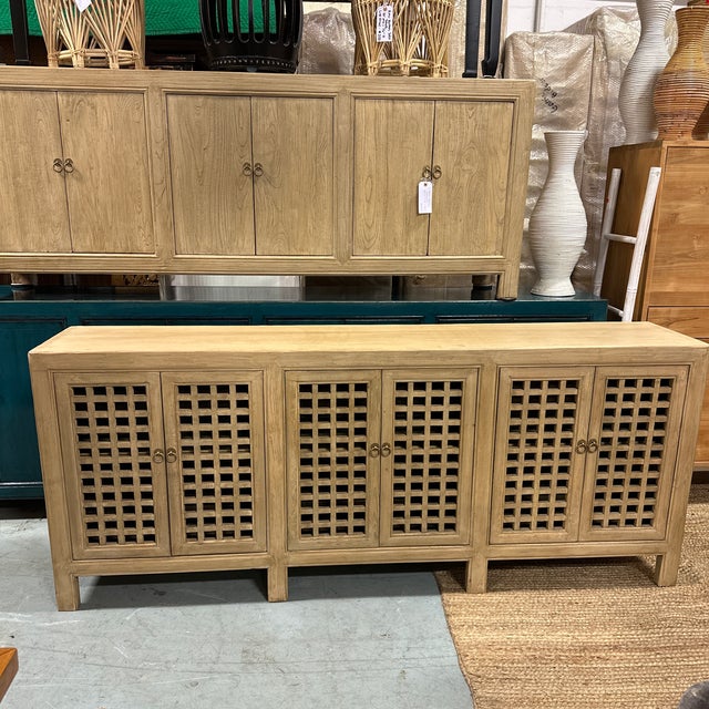 6 Door Natural Lattice Buffet Sideboard | Chairish