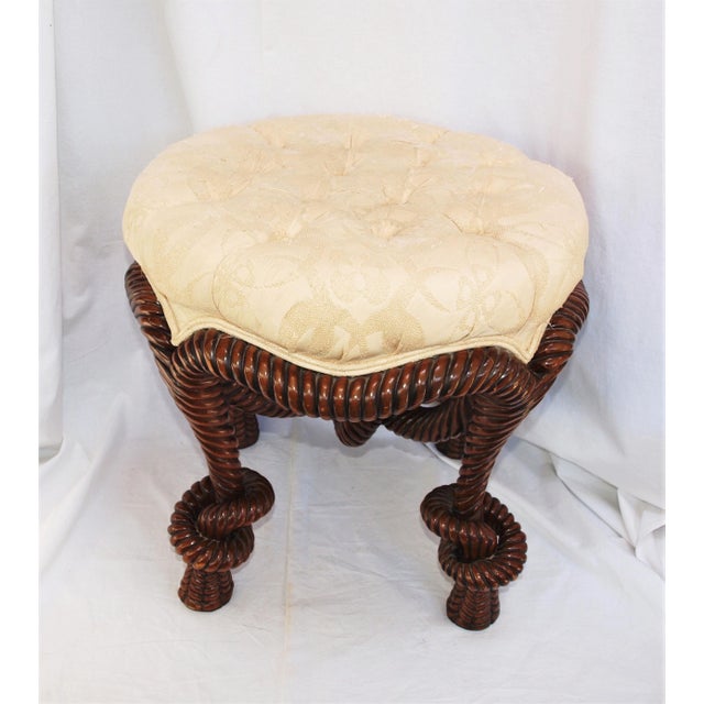 2000s Designed Wood Twisted Rope Knotted Stool | Chairish