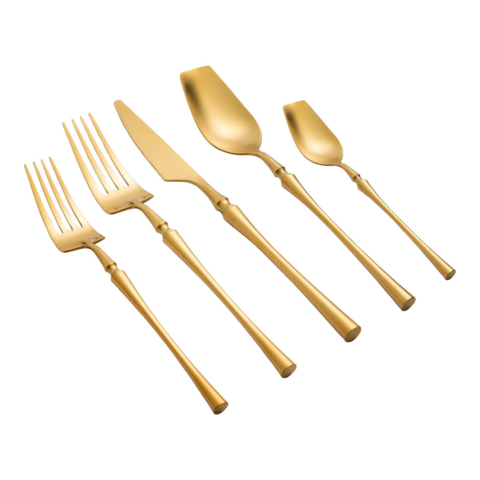 Millie Brushed Gold 5-Piece Flatware Set, Service for One | Chairish
