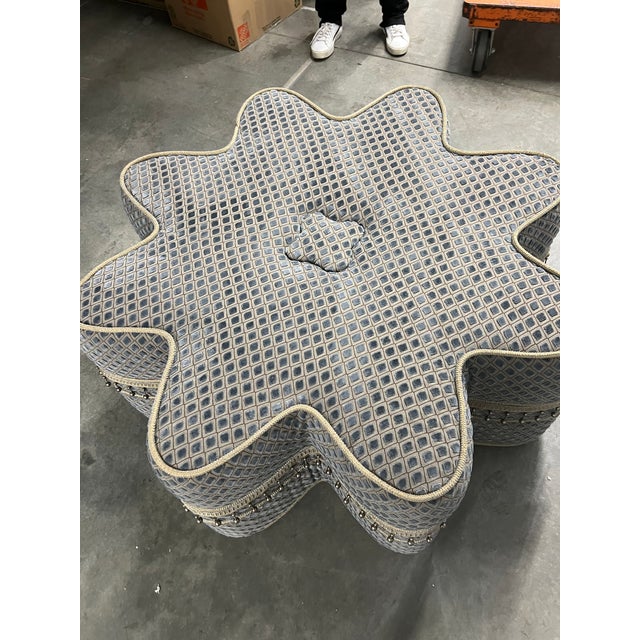 Dusty Blue /Grey Velvet Large Star Shaped Ottoman | Chairish