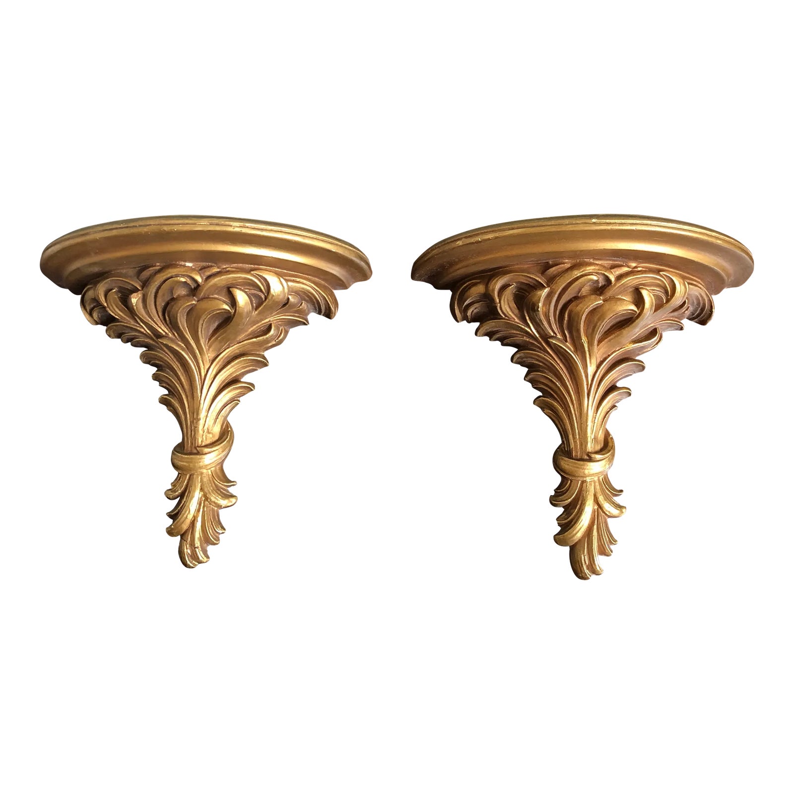 Vintage Hollywood Regency Style Gilded Plaster Wall Brackets -- a Pair ...