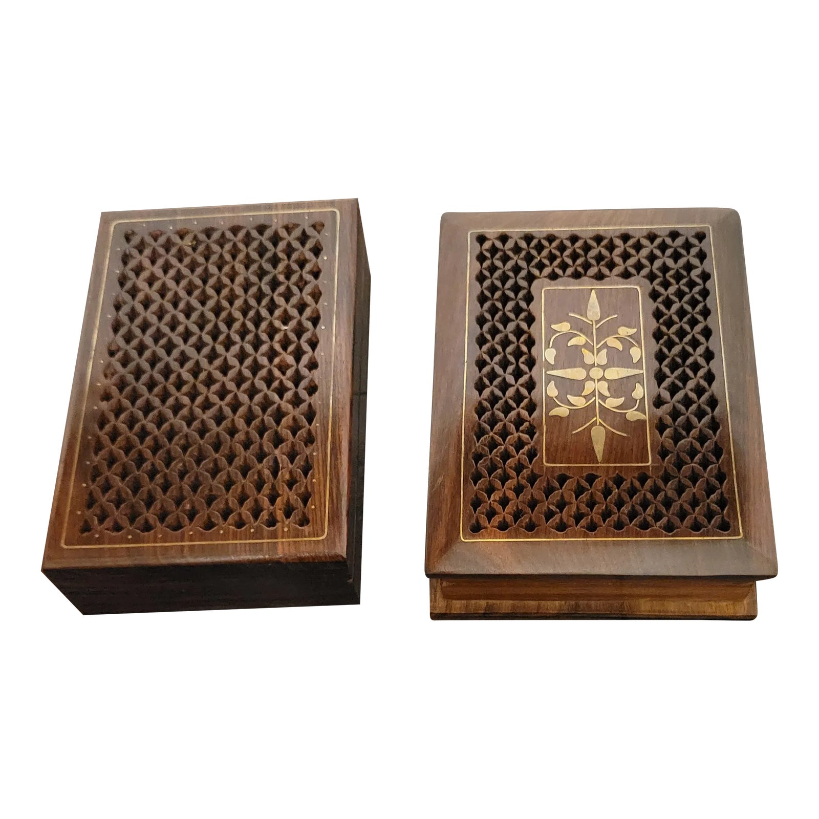 Mid 20th Century Hand Carved Wooden Trinquet Boxes - Set of 2 | Chairish