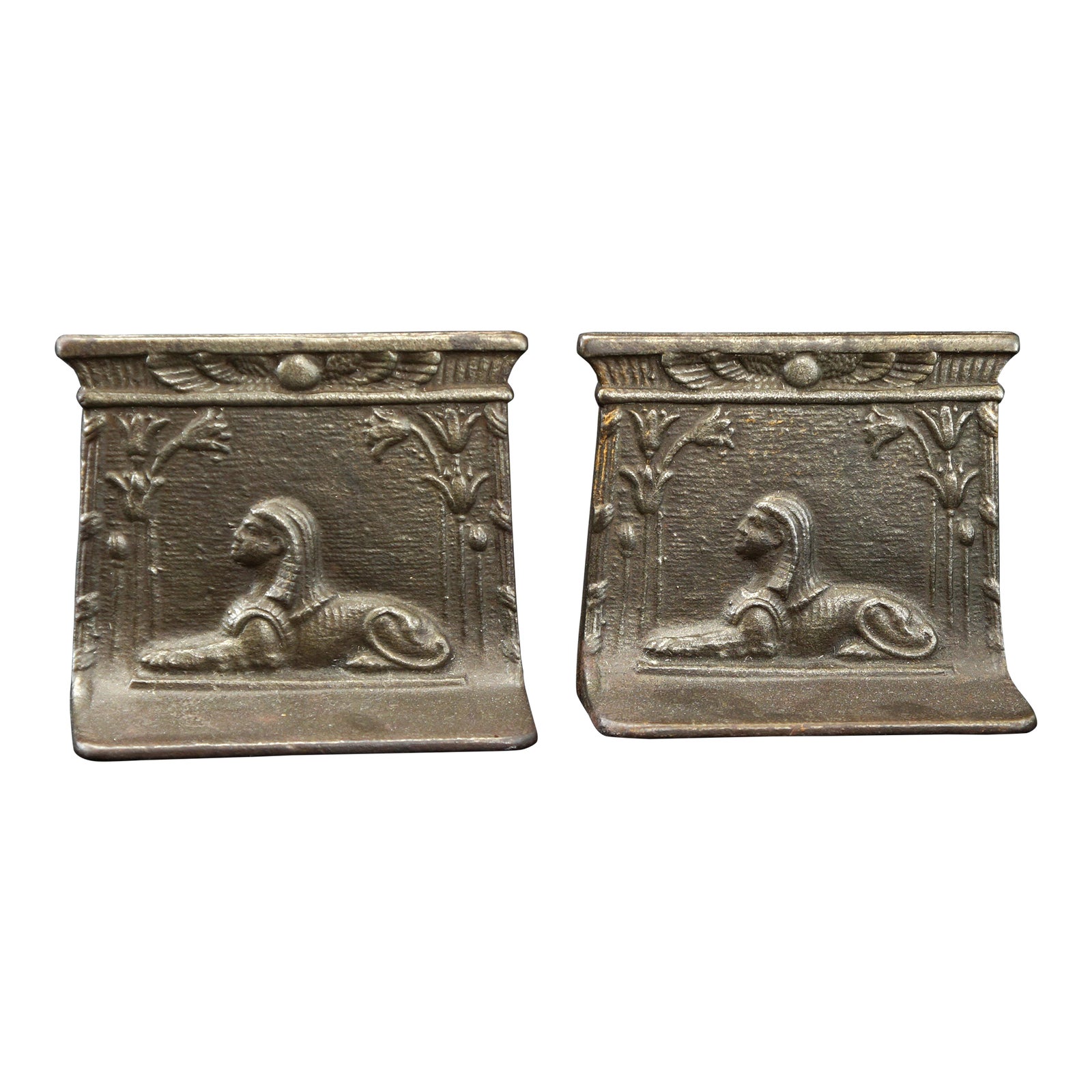 Pair Sphinx Profile Iron Bookends 1926 | Chairish