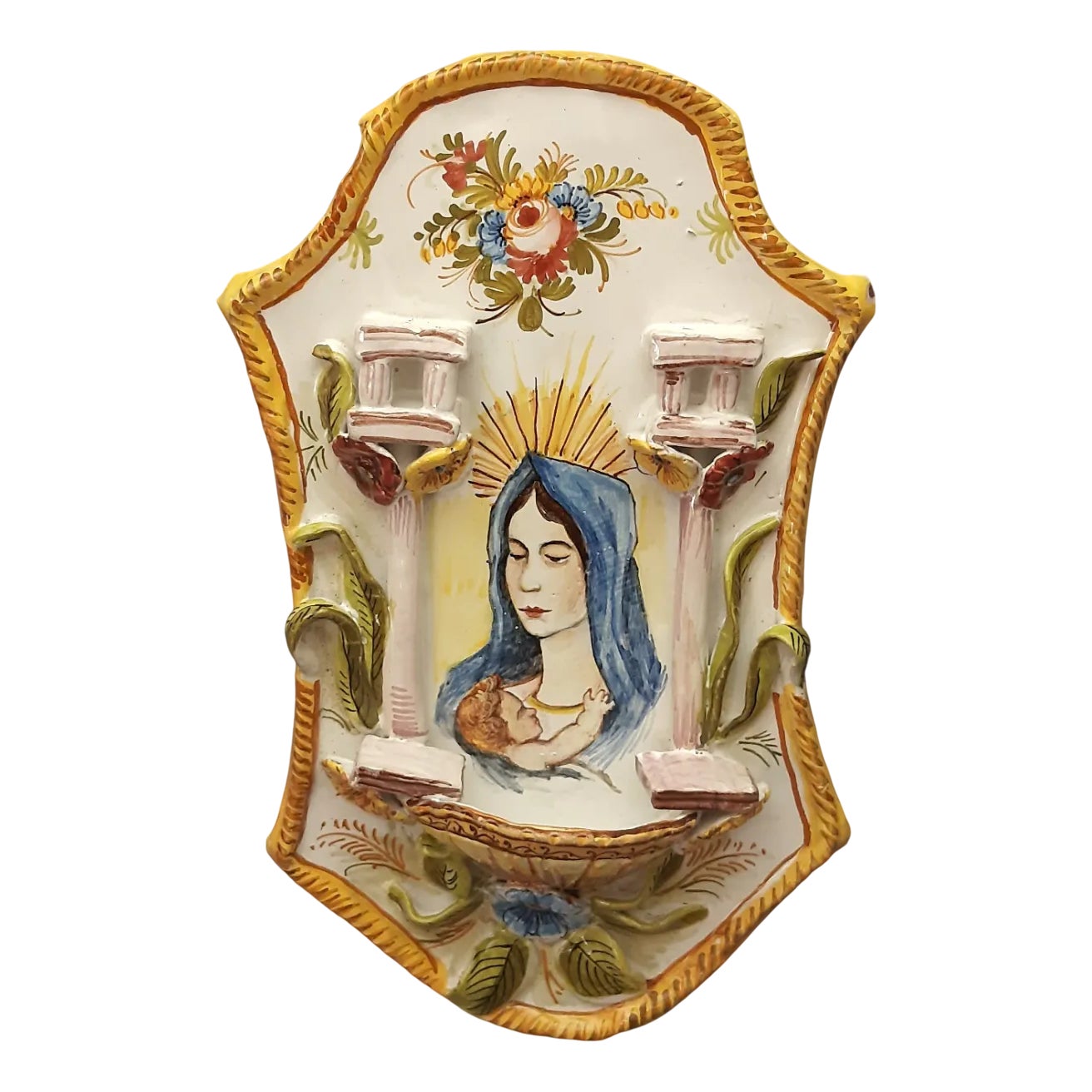 Ceramic Majolica Holy Water Stoup by Mignini Nereto, Abruzzo, Italy ...
