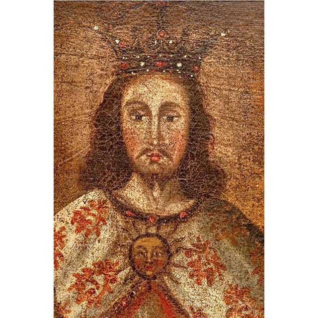 Spanish Colonial Cusco School Oil Painting, La Santa Trinidad | Chairish