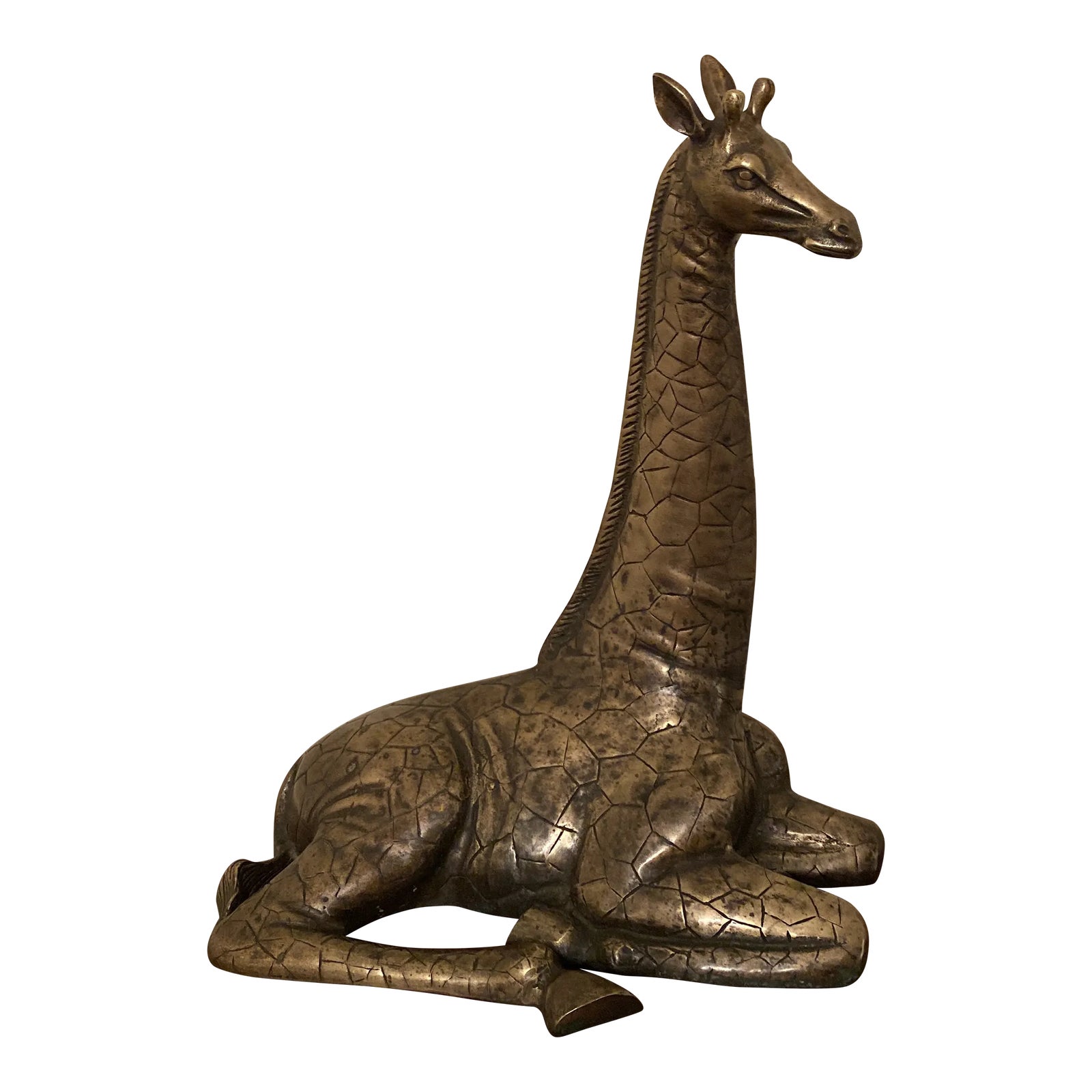 Mid-Century Bronze Sitting Giraffe Statue | Chairish
