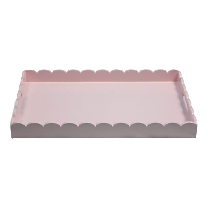 Scalloped Lacquer Medium Rectangular Tray in Soft Pink | Chairish