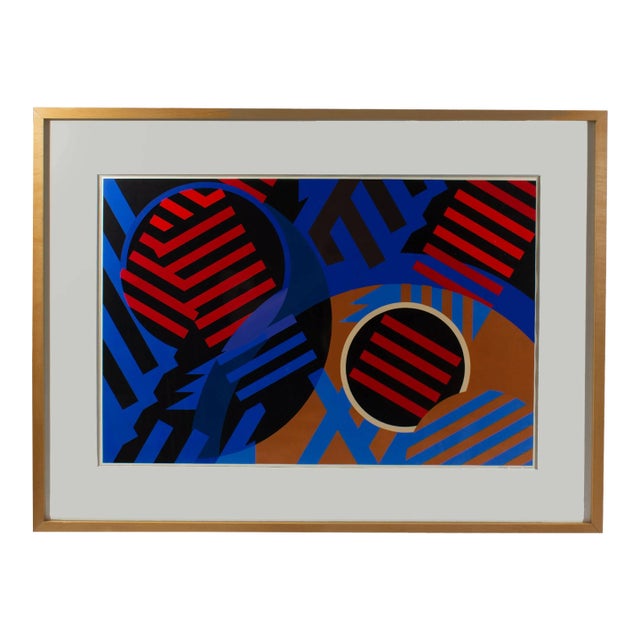 Signed 1994 “Rap in Blue and Red” Acrylic on Paper Painting by Artist ...