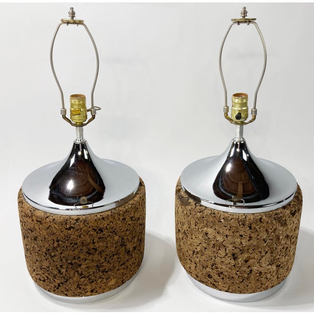 MCM Cork and Chrome Table Lamps, a Pair | Chairish
