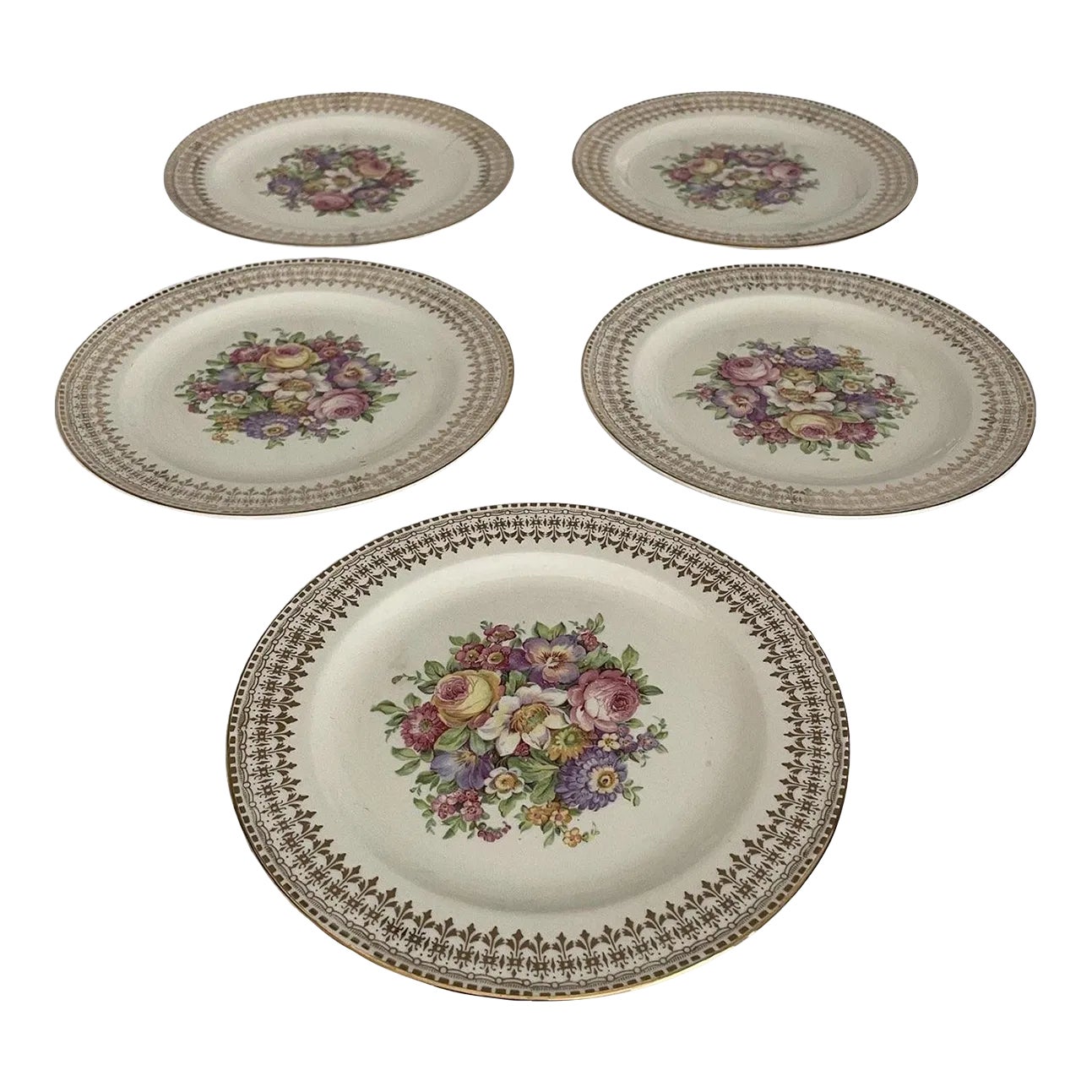 Mid 20th Century 22 Karat Gold China Dessert Plates- Set of 5 | Chairish