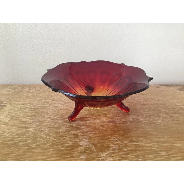 Mid Century Modern Ruby Red Fenton Footed Candy Dish | Chairish