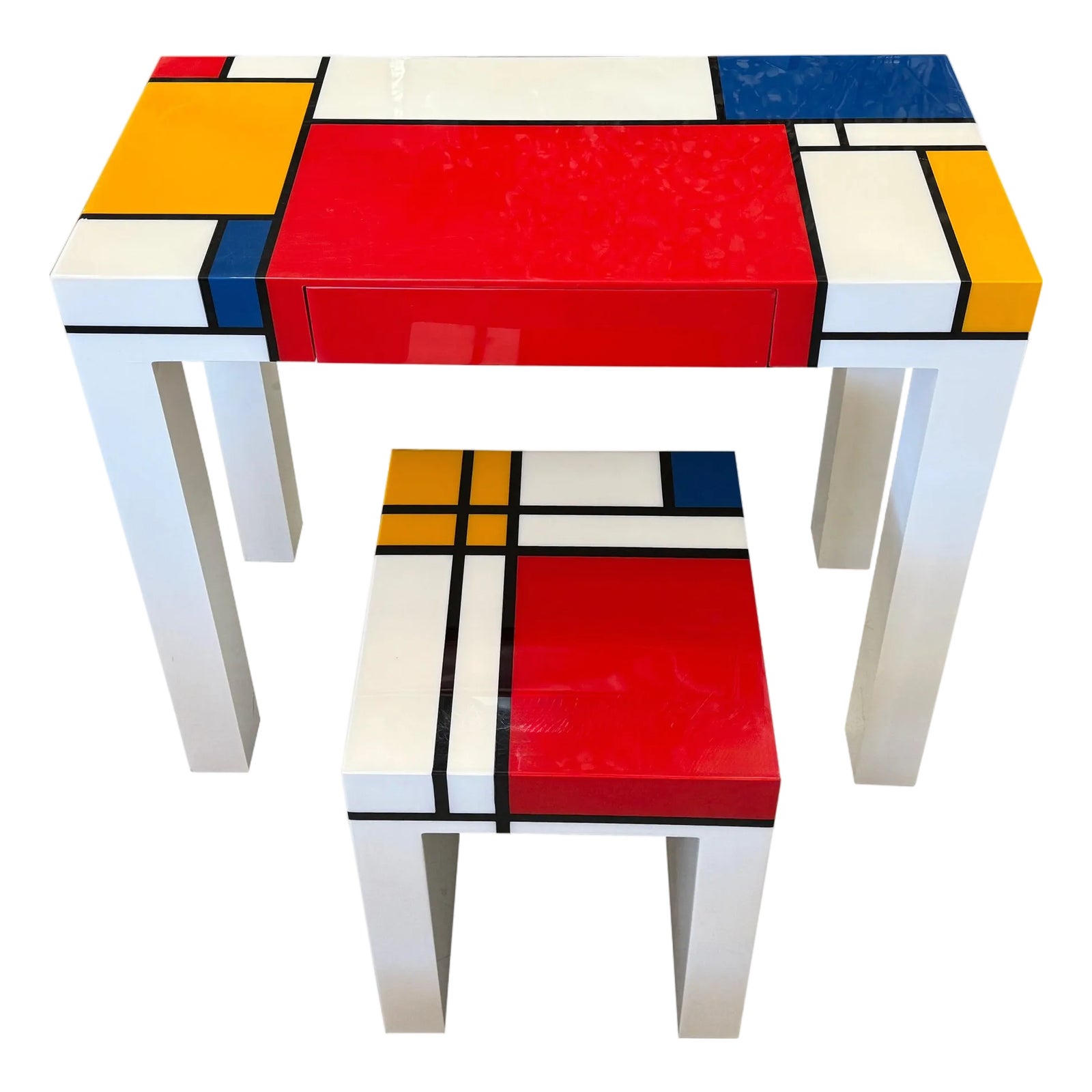 Homage to Mondrian Desk and Stool | Chairish