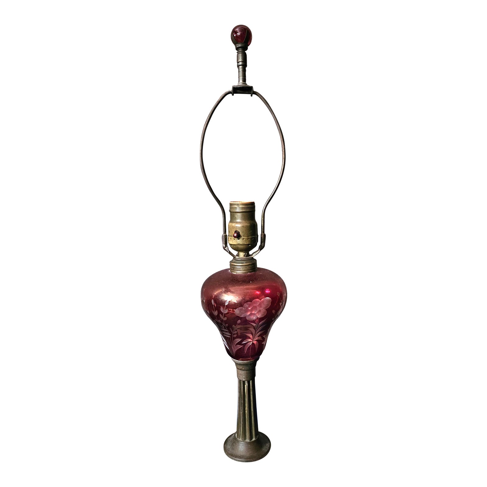 Early 20th Century Marble and Cranberry Glass Table Lamp | Chairish