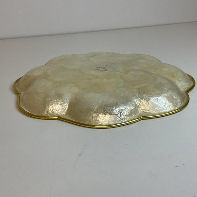 Mid-Century Scalloped Capiz Shell Platter With Brass Edge | Chairish