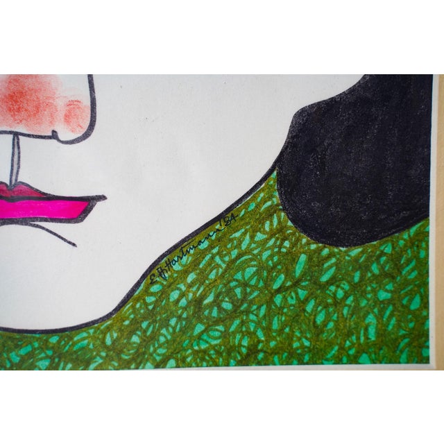 1970s Vintage Drawing Abstract Contemporary Modern Portrait of a Face ...