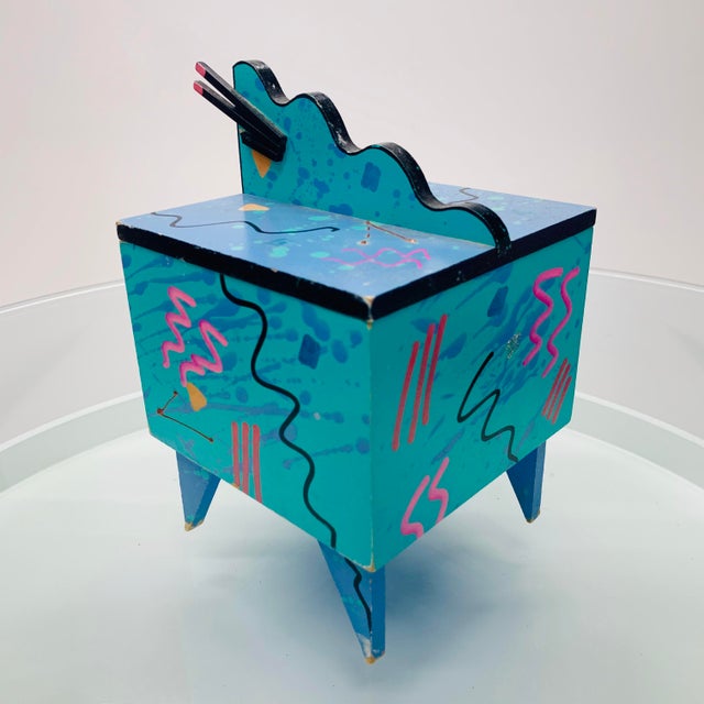 1980s Hollis Fingold Blue Memphis Style Cube Jewelry Box | Chairish