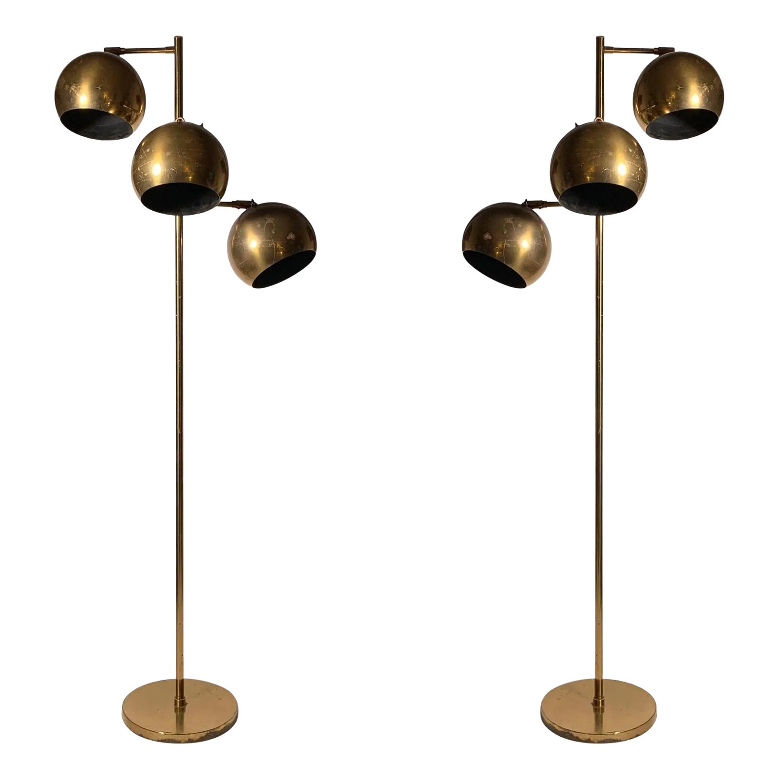 Vintage PAIR of Koch & Lowy Brass Triple Ball Articulating Floor Lamp ...
