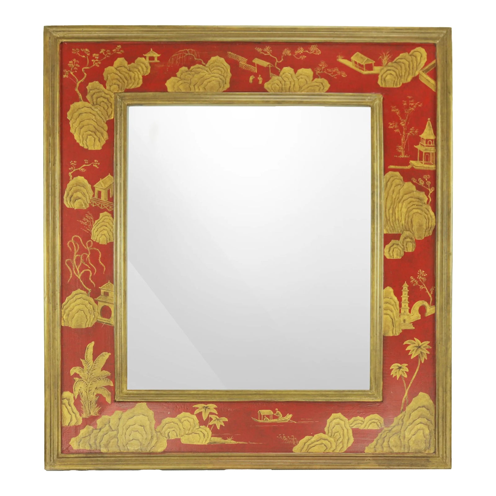 Vintage Red Chinese-Style Lacquer Mirror | Chairish