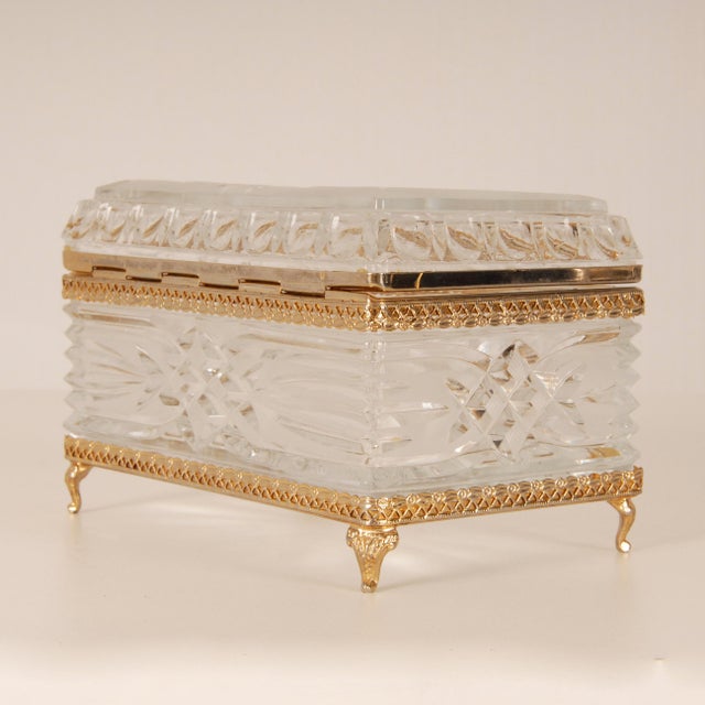 Mid Century Hollywood Regency Crystal Jewelry Box Table Box Cut Glass ...