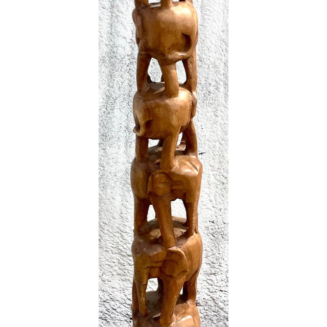 Vintage Boho Carved Wooden Elephant Stack Sculpture | Chairish