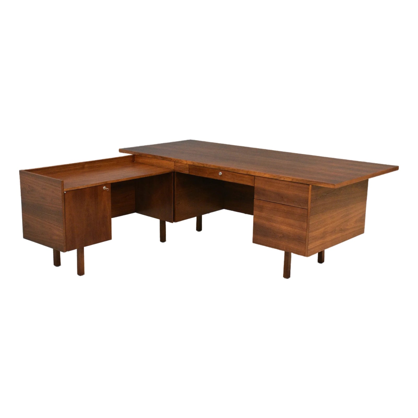 Mid 20th Century Refinished L Shaped Walnut Mid Century Desk | Chairish
