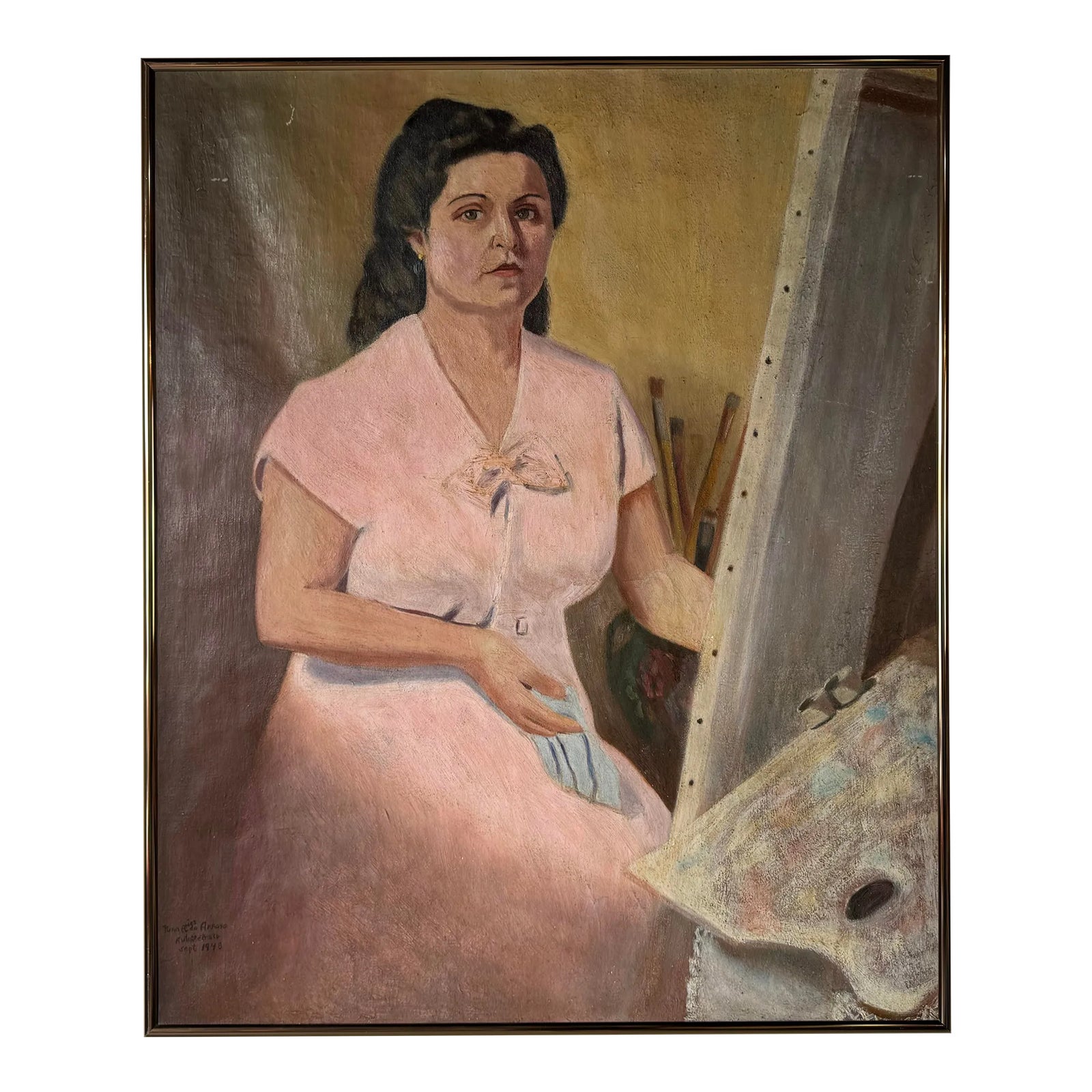 1940"s Pura Arias De Arroyo " Self Portrait " Oil on Canvas Painting ...