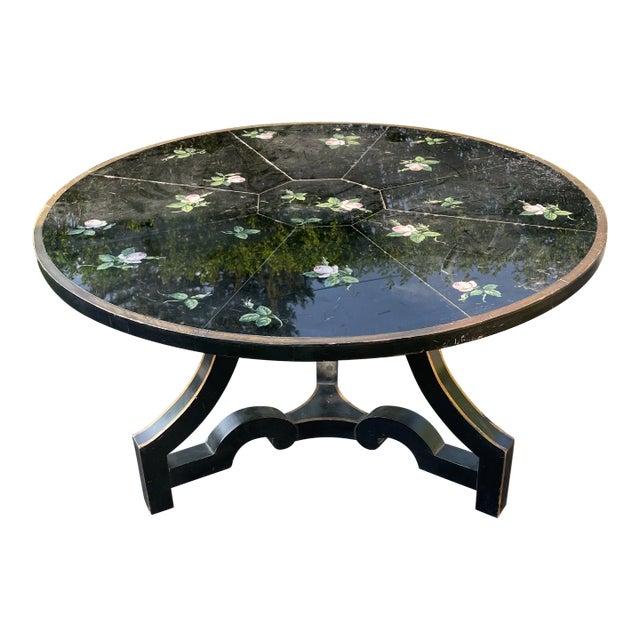 Mid 20th Century Vintage Hand Painted Round Coffee Table | Chairish