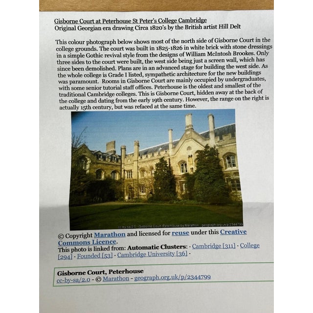 Georgian Pencil Drawing of Gisborne Court, Peterhouse Cambridge ...